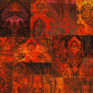 New Soft Printed Velvet Patchwork Damask Traditional Pattern Red Orange ...