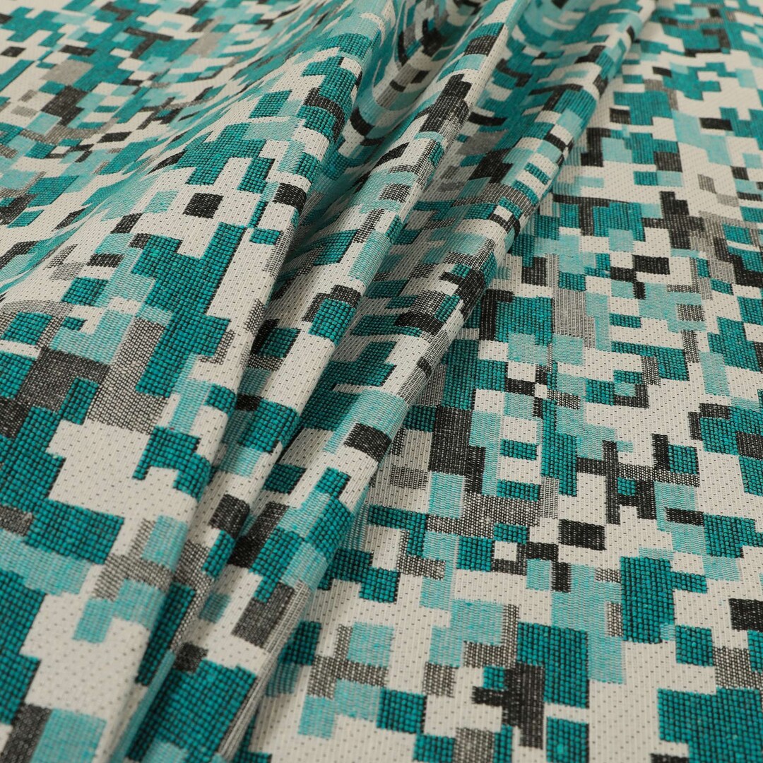 Modern Geometric Pattern Teal Blue Grey Lightweight Upholstery ...