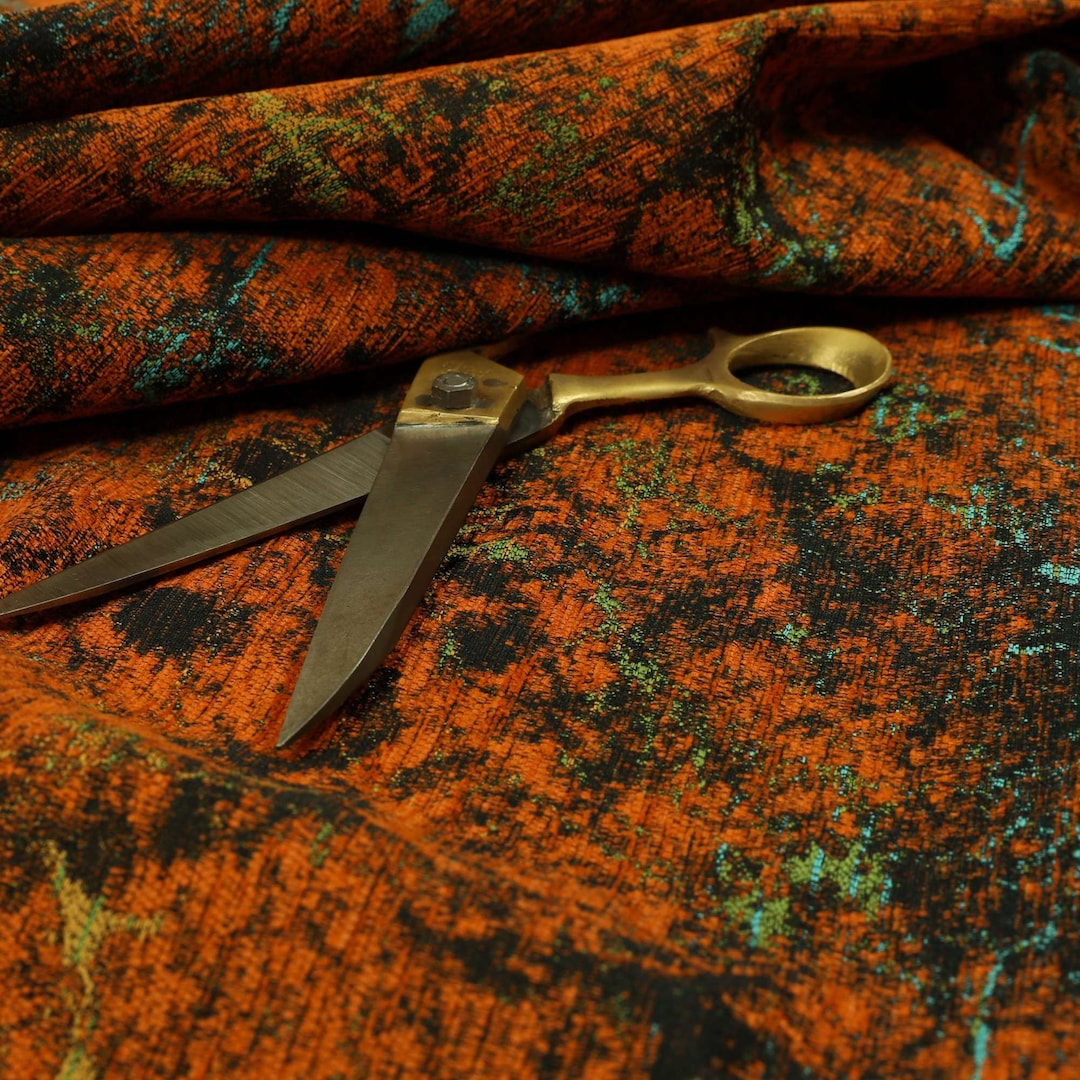 New Heavyweight Semi Plain Abstract Orange Chenille Furnishing ...