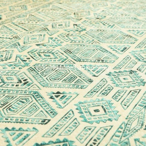 Teal Blue Tribal Aztec Pattern Shiny Velvet Curtain Upholstery - Etsy