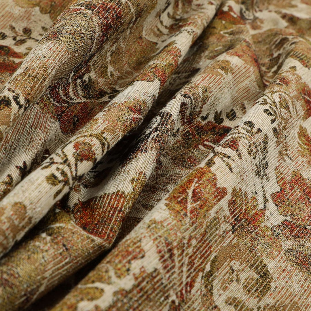 Large All Over Floral Pattern Orange Colour Chenille Jacquard ...