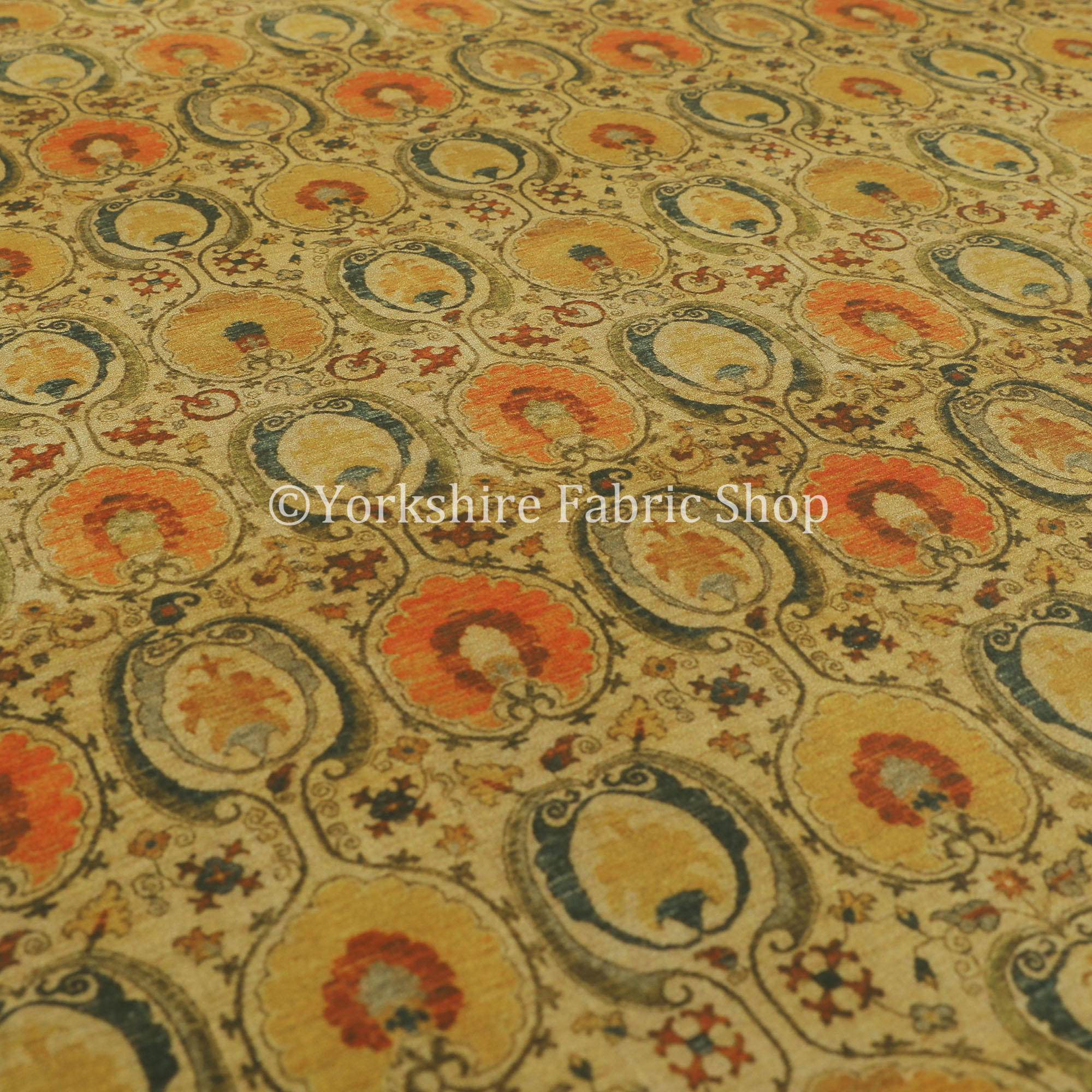 Traditional Oval Shaped Golden Pattern Velour Printed Velvet | Etsy