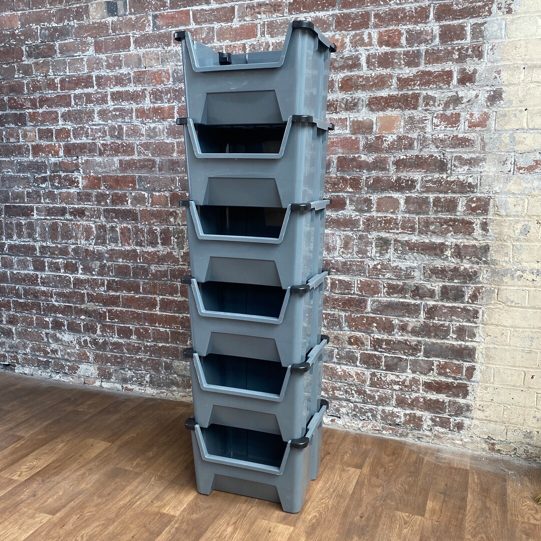 Strong Grey Plastic Order Picking Storage Boxes Scooped Front Stackable ...