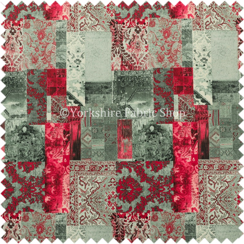 Modern Printed Velvet Geometric Red Patchwork Upholstery | Etsy