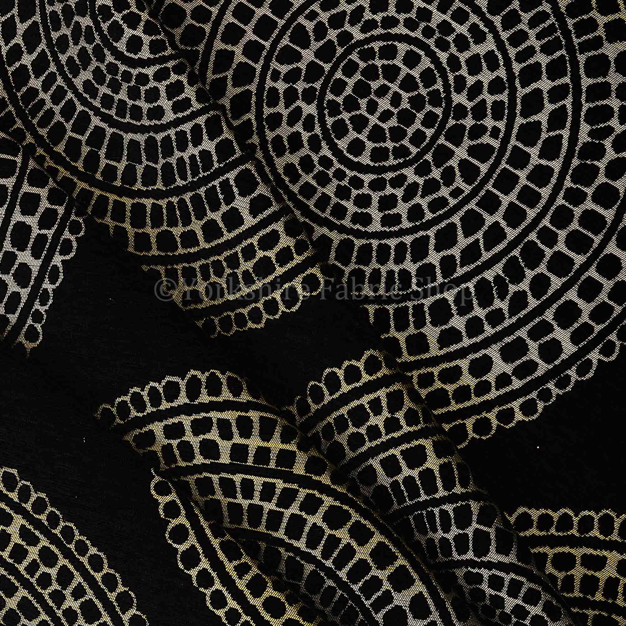 Black Gold Circle Shape Soft Textured Woven Chenille Upholstery Curtain ...