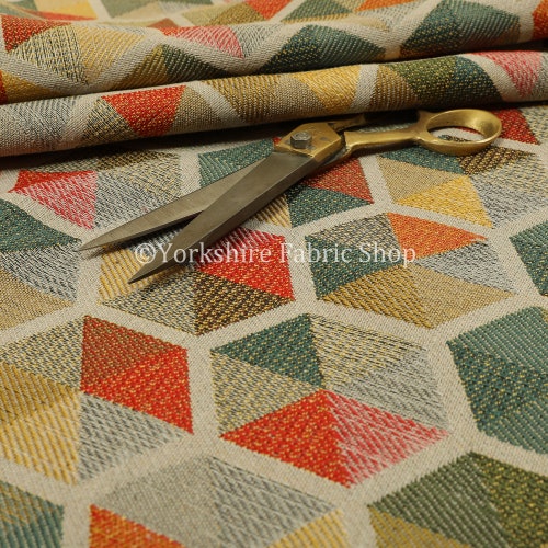 White Multicolour Chenille Upholstery Curtain Fabric Geometric - Etsy UK