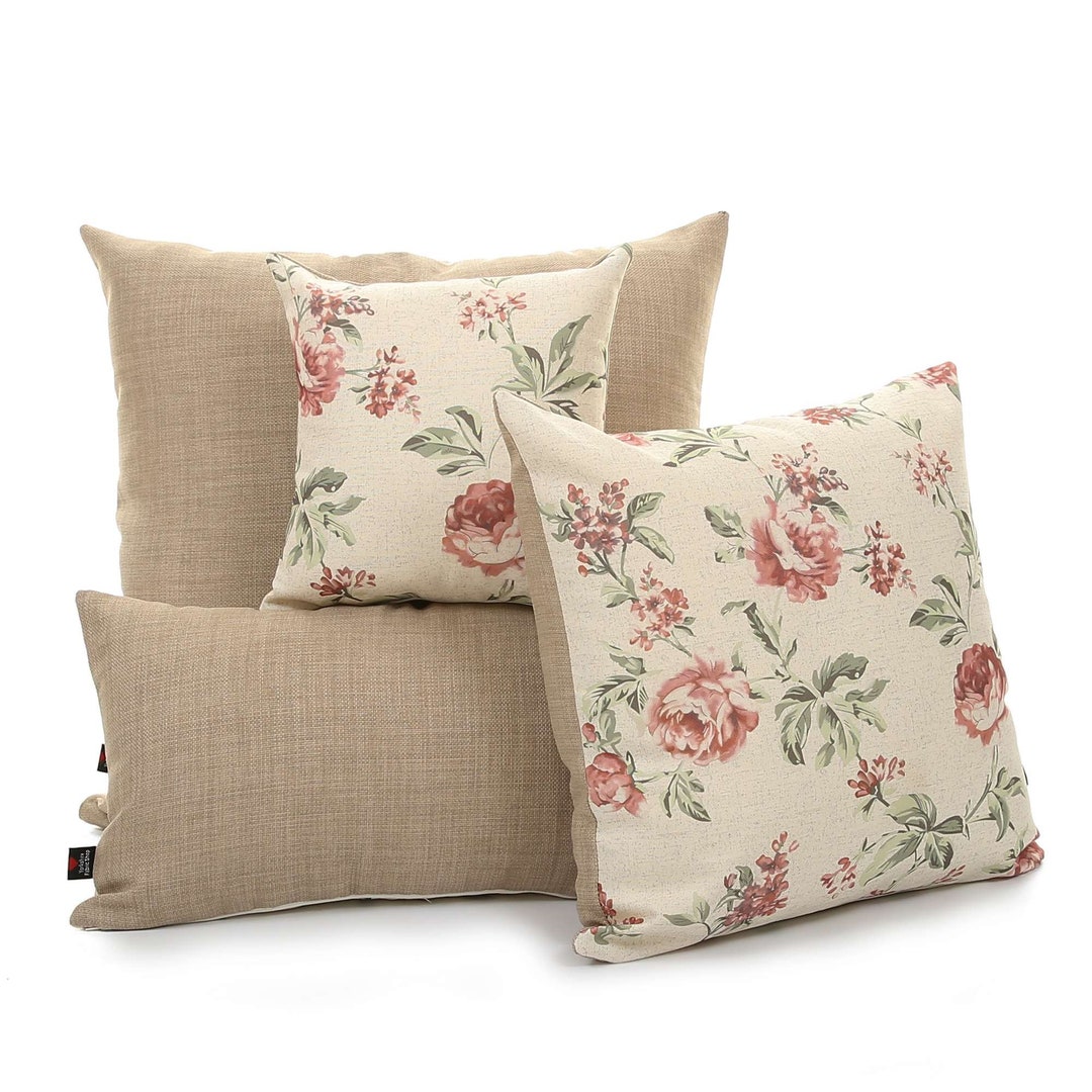 New Floral Pattern Red Natural Colour Fabric Cushion - 4 Sizes ...