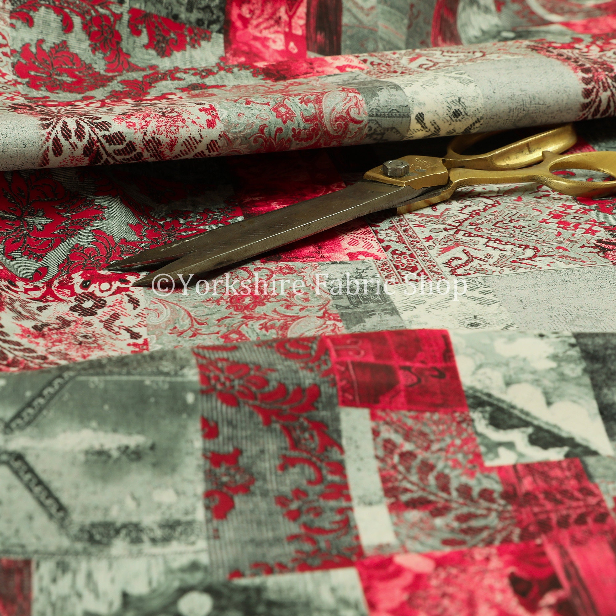 Modern Printed Velvet Geometric Red Patchwork Upholstery | Etsy