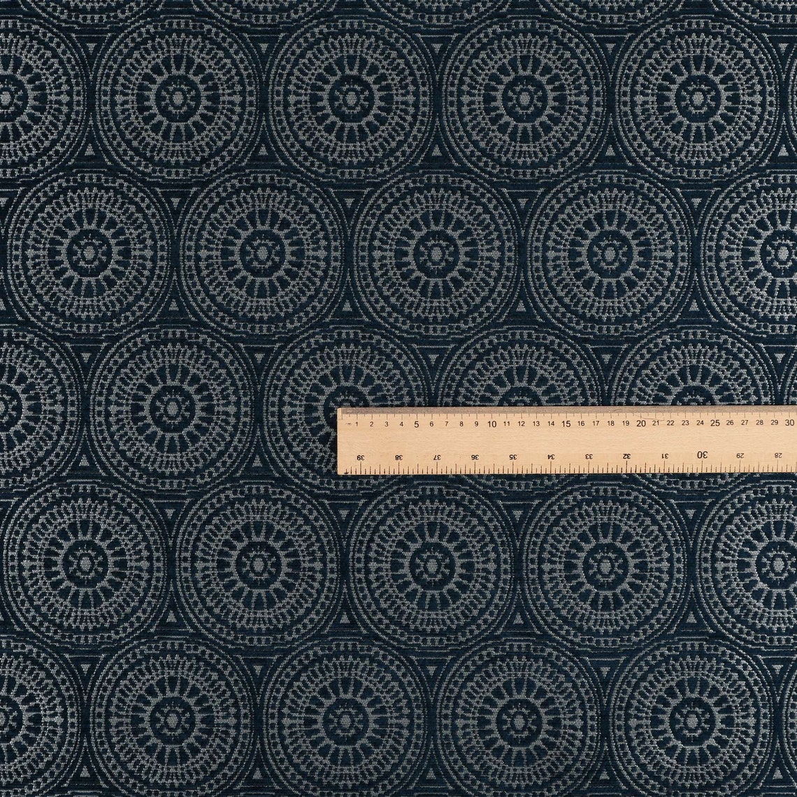 Navy Blue Shine Effect Geometric Round Medallion Pattern Upholstery ...