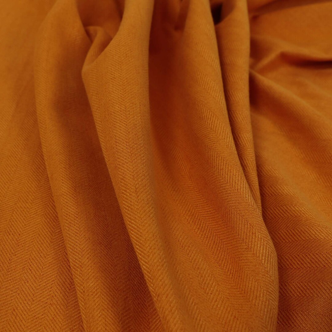 New Furnishing Fabrics Orange Herringbone Chenille Textured Hardwearing ...