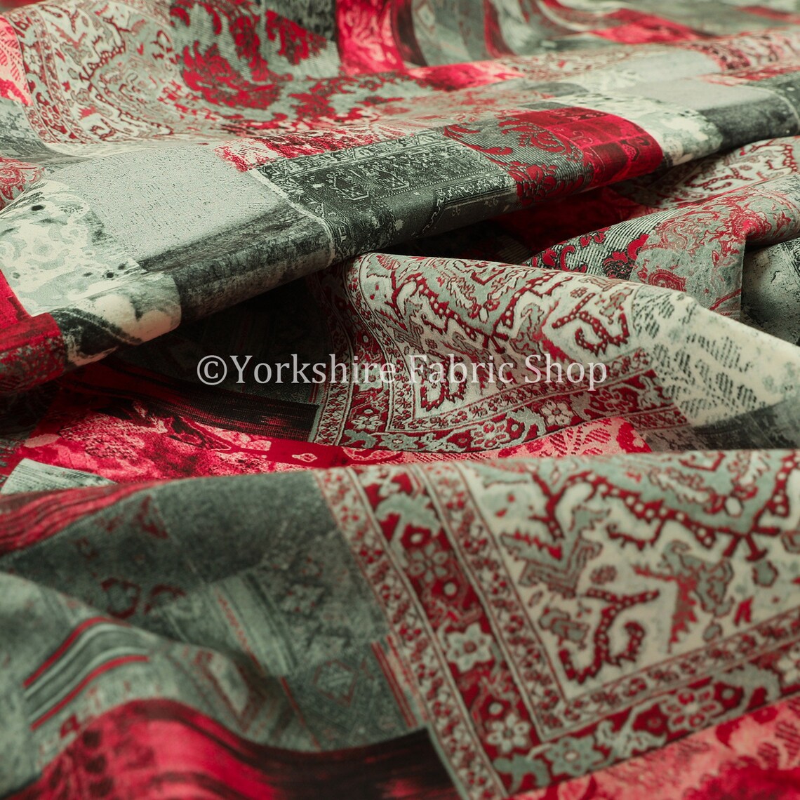 Modern Printed Velvet Geometric Red Patchwork Upholstery - Etsy