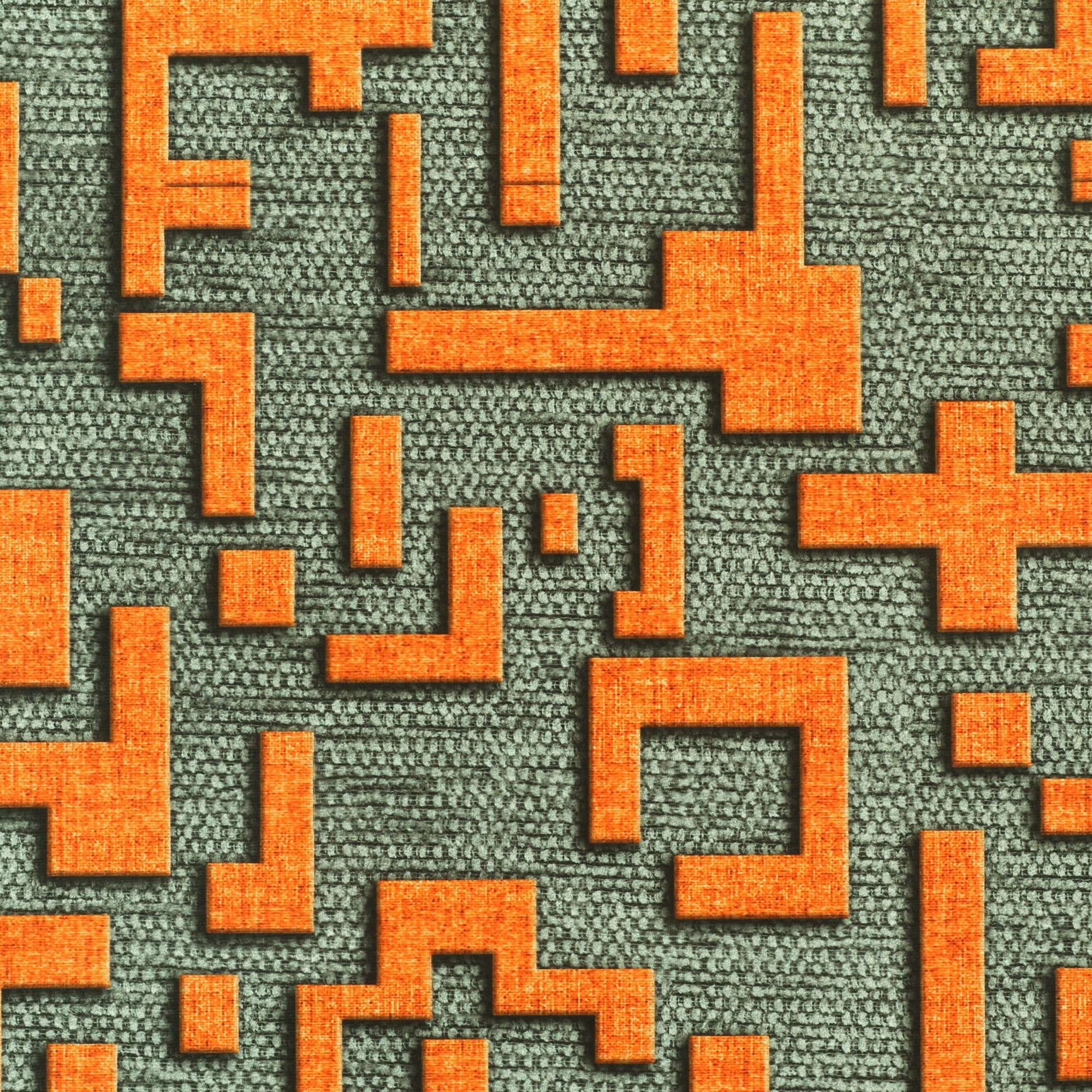 Grey Background Orange Geometric Pattern Printed Velour Velvet ...