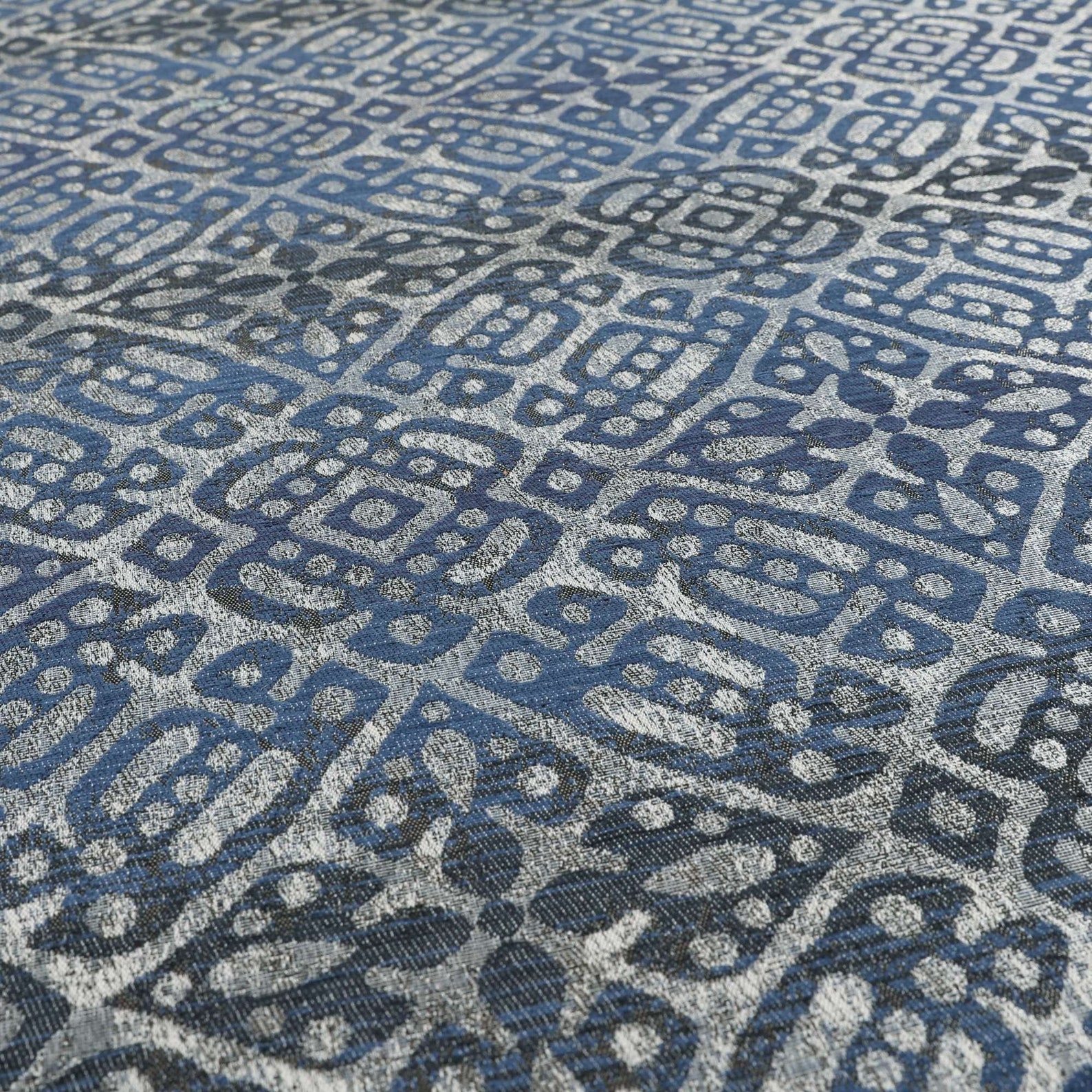 Geometric Medallion Pattern in A Metallic Blue Silver Colour Upholstery ...