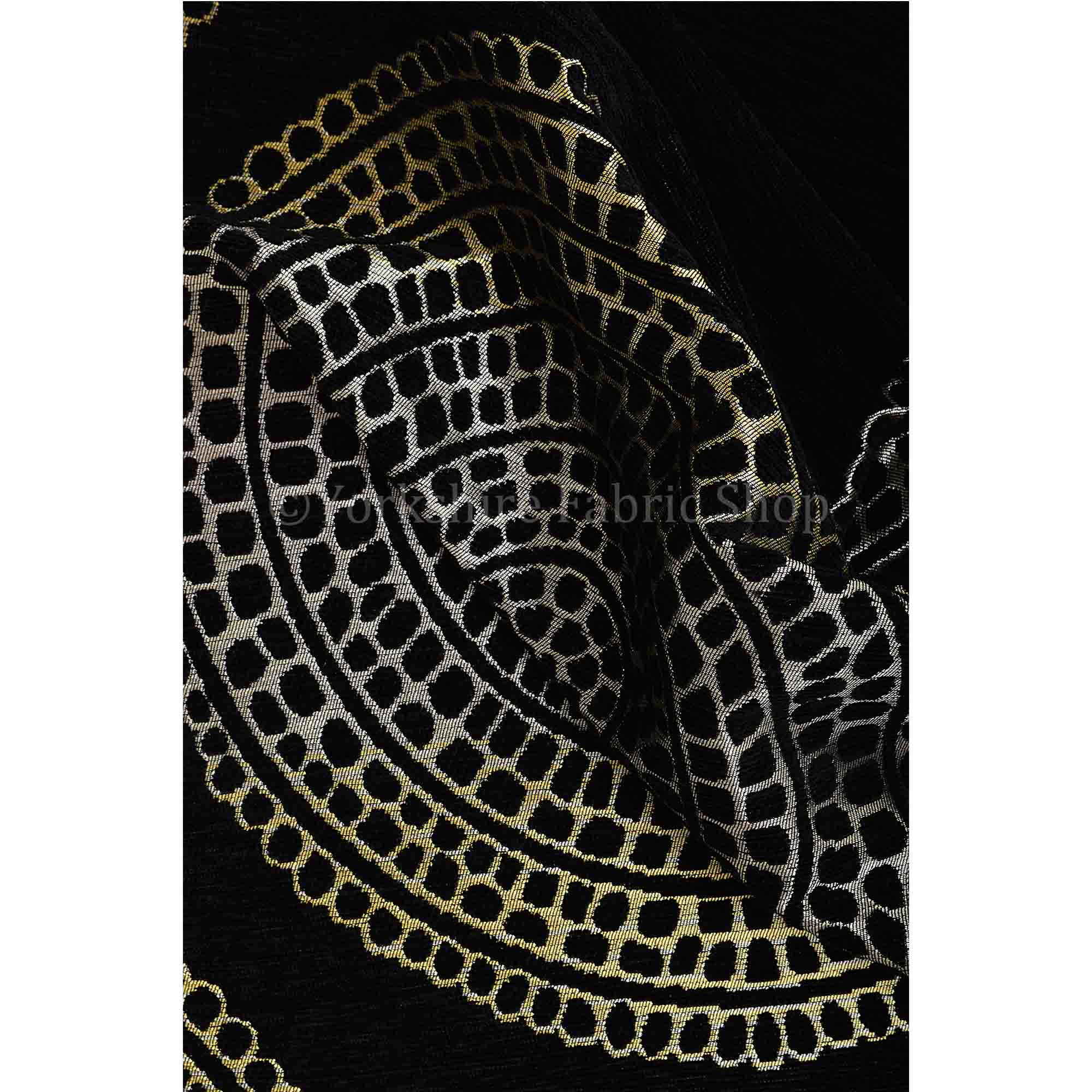 Black Gold Circle Shape Soft Textured Woven Chenille Upholstery Curtain ...