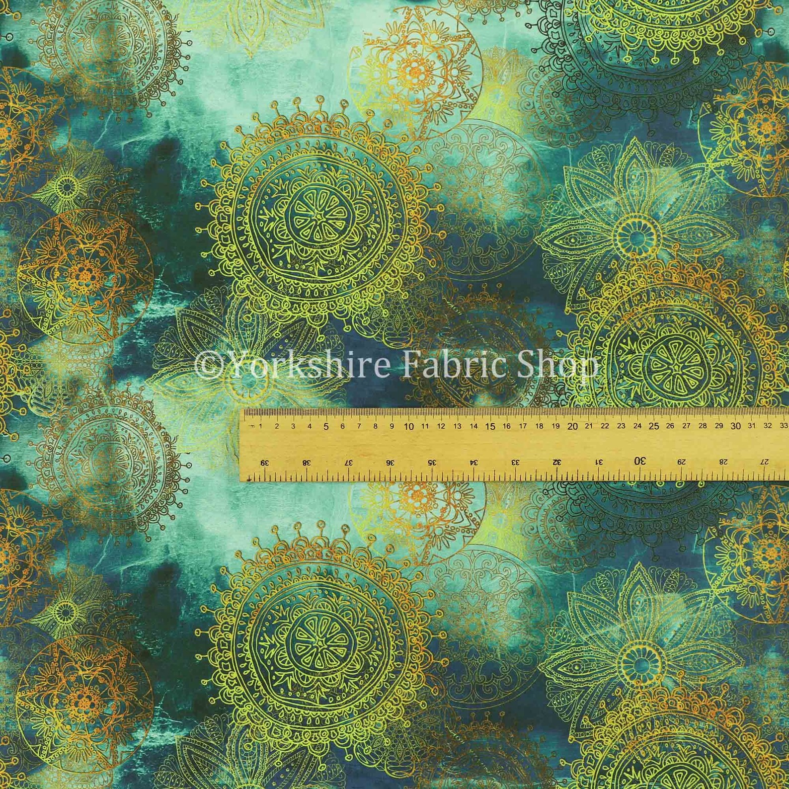 Deep Blue Ocean Green Yellow Circular Pattern Velour Velvet | Etsy