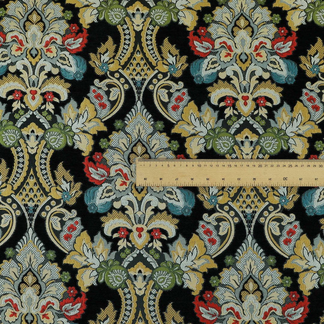 Quality Rich Detail Damask Floral Pattern in Black Upholstery ...
