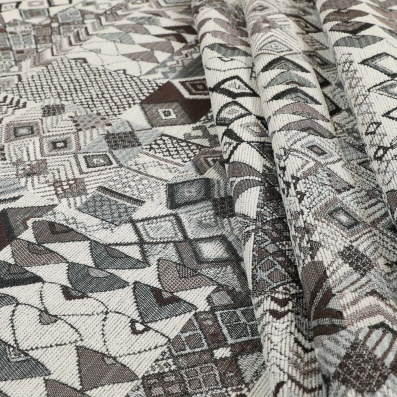 African Tribal Inspired Patchwork Small Motifs Grey Pattern Chenille ...
