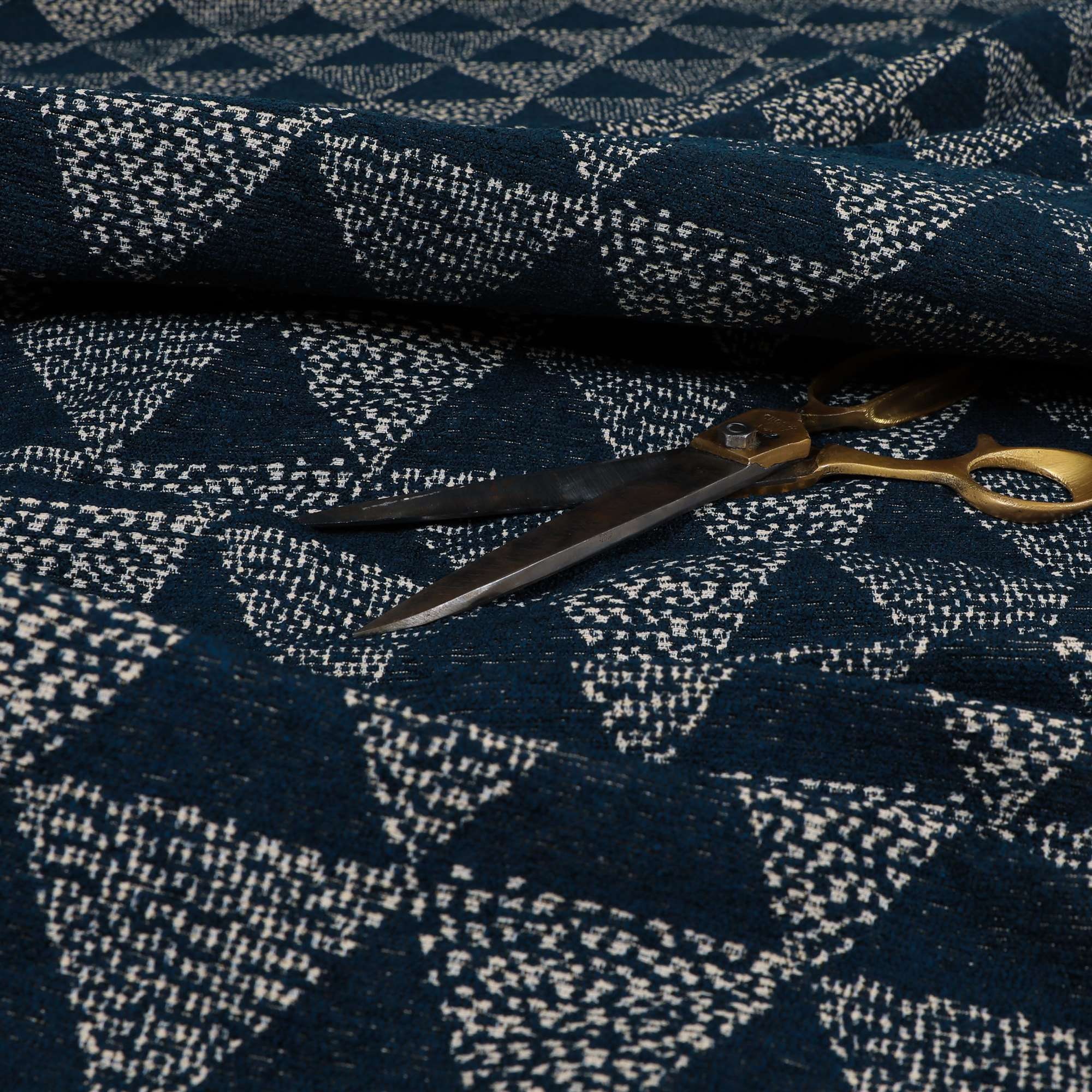 New Soft Quality Woven Modern Triangle Geometric Pattern Navy Blue ...