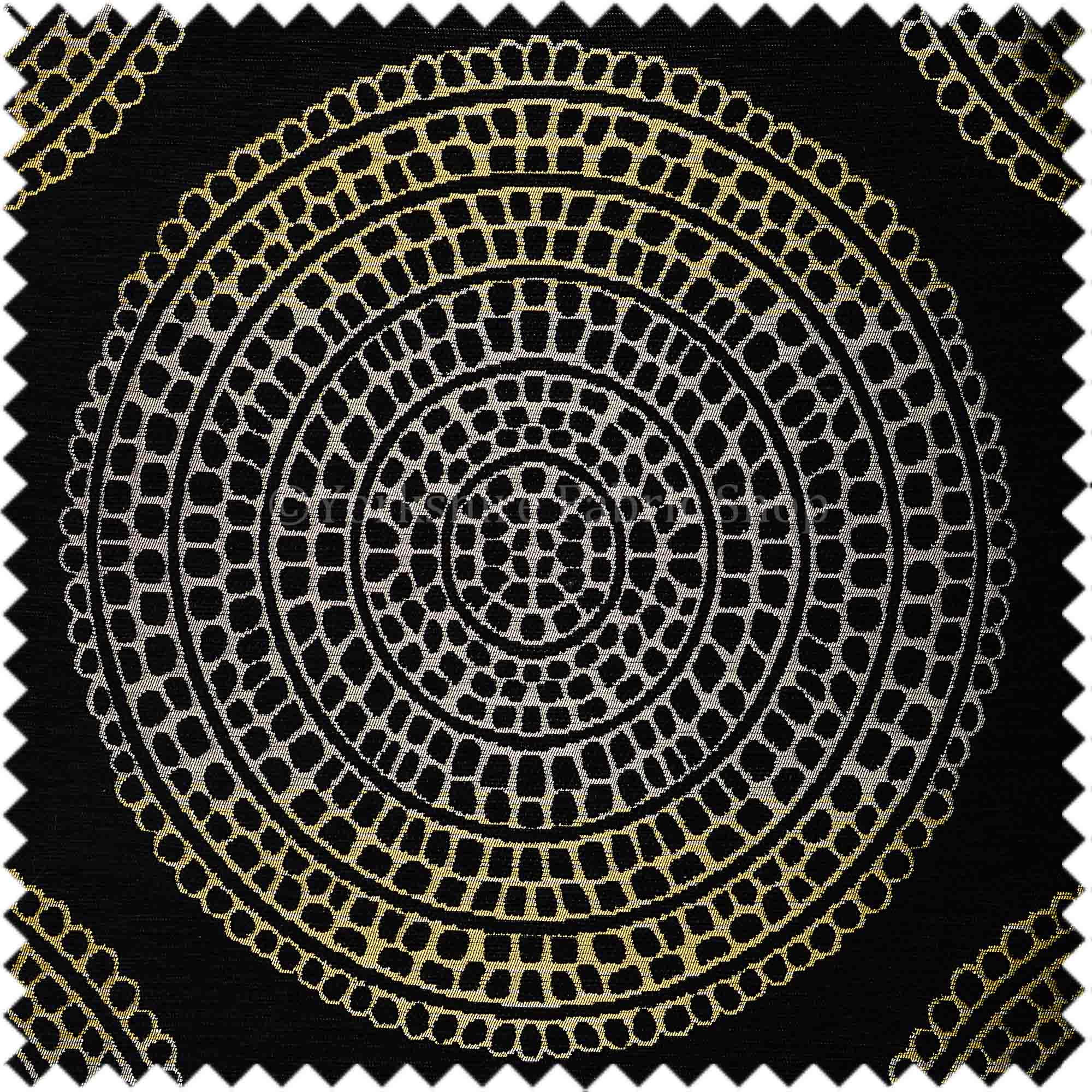 Black Gold Circle Shape Soft Textured Woven Chenille Upholstery Curtain ...