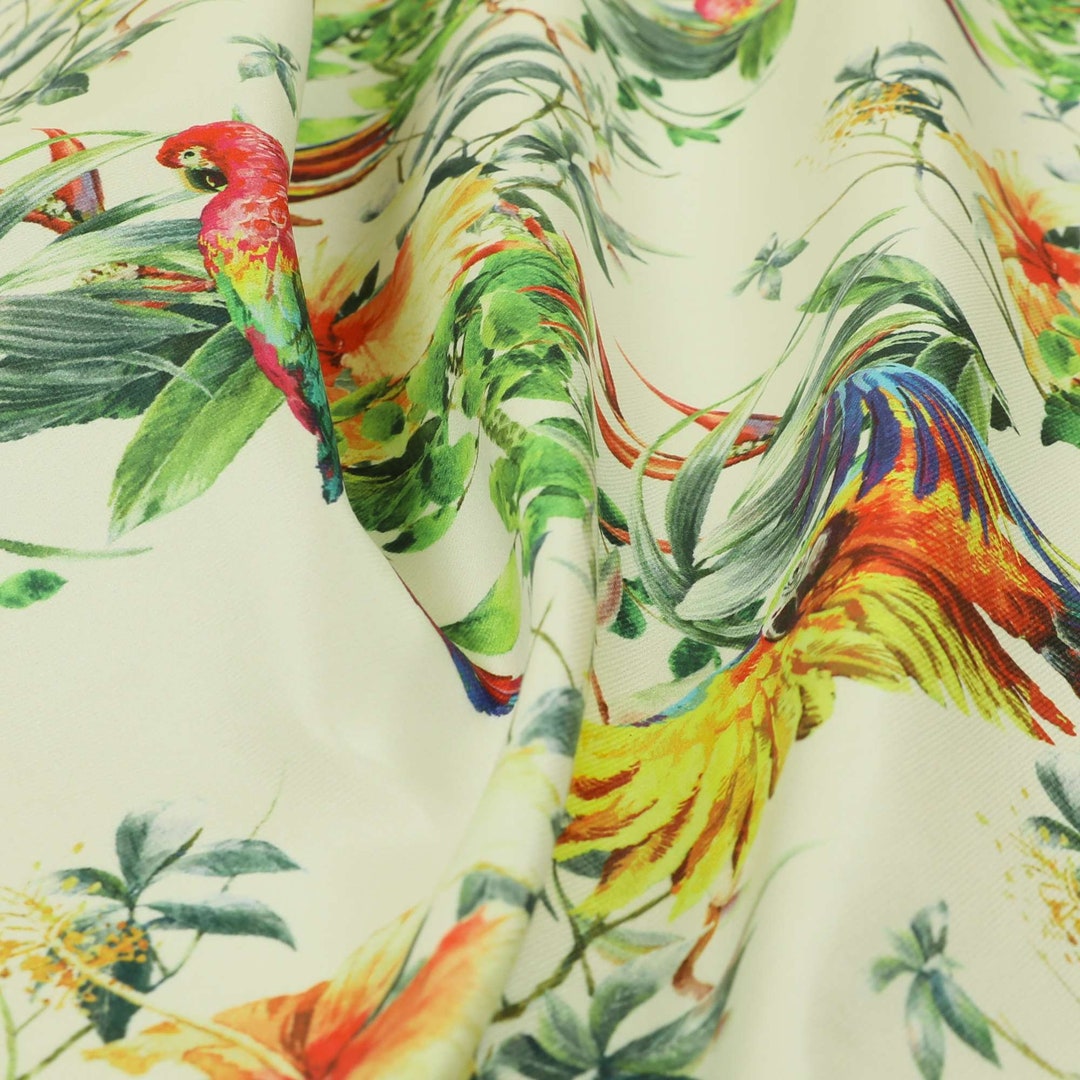 Colourful Parrot Jungle Pattern Velour Velvet Printed Upholstery ...