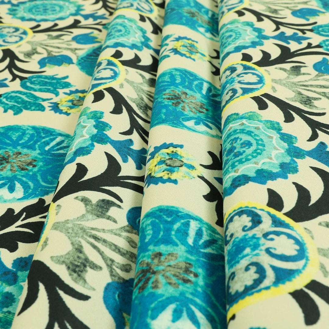 Modern Printed Velvet Blue Green Floral Pattern Upholstery Furnishing ...