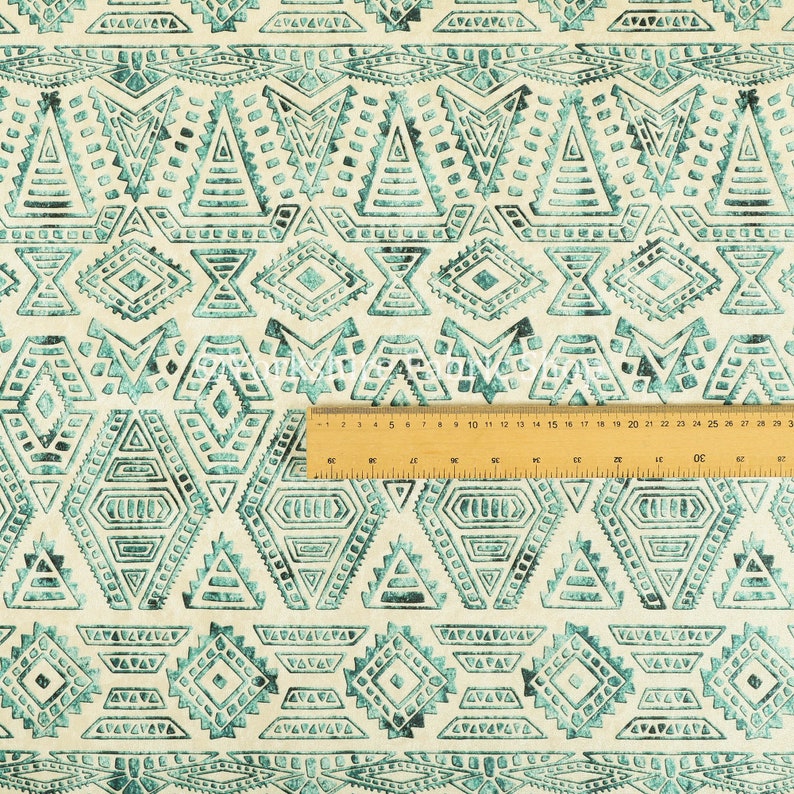 Teal Blue Tribal Aztec Pattern Shiny Velvet Curtain Upholstery - Etsy