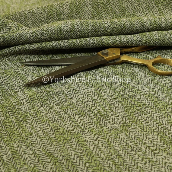 New Modern Faded Herringbone Pattern Semi Plain Green Chenille | Etsy