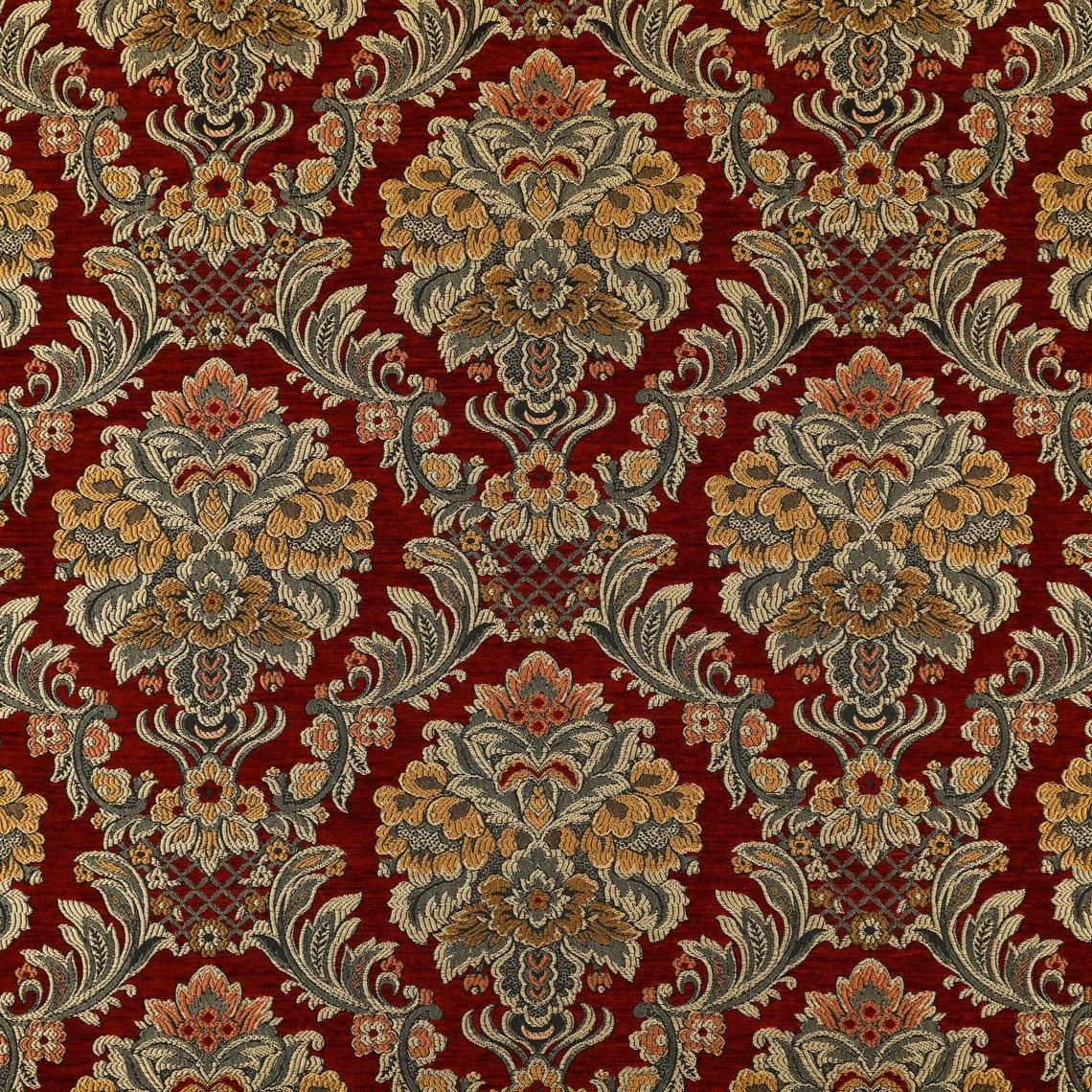 Rich Detail Damask Exotic Red Floral Pattern Upholstery - Etsy