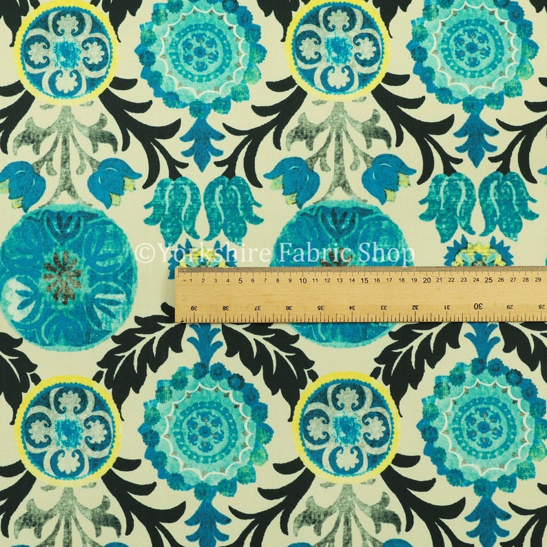 Modern Printed Velvet Blue Green Floral Pattern Upholstery | Etsy