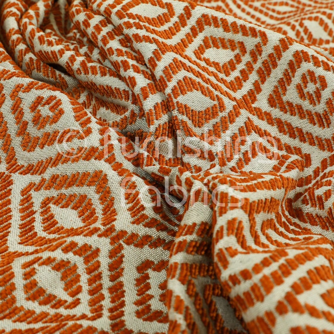 New Orange Coloured Geometric Diamond Modern Pattern Upholstery ...