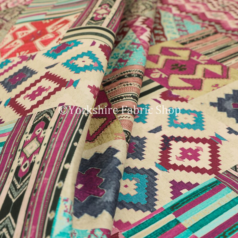 Pink Purple Aztec Patch Pattern Velour Velvet Printed - Etsy