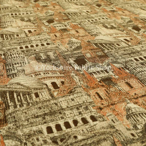 Famous World City Tourist Landmarks Pattern Orange Chenille | Etsy