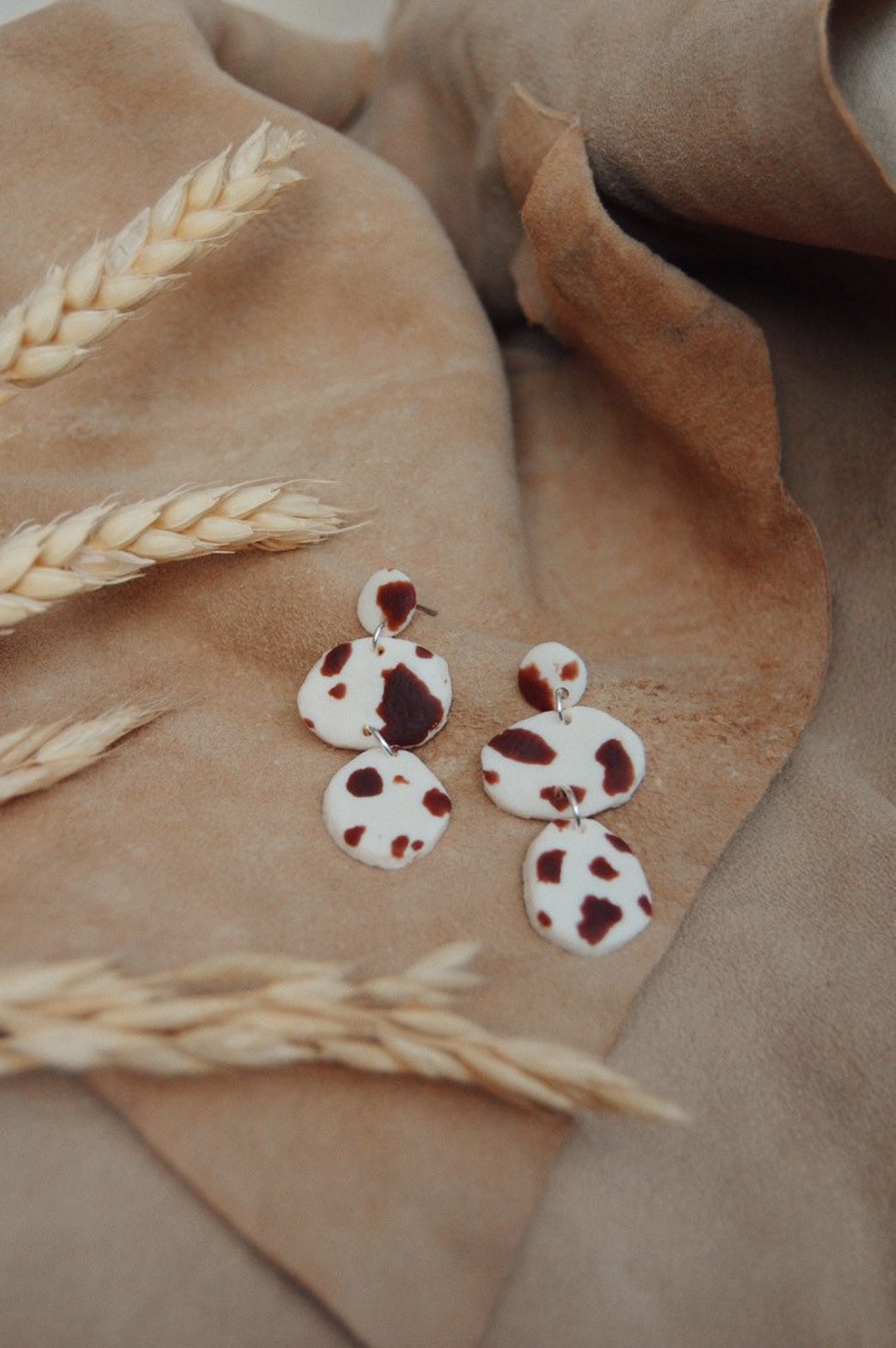 Brown Cow Pebbles / Leather Effect / Polymer Clay Earrings / - Etsy