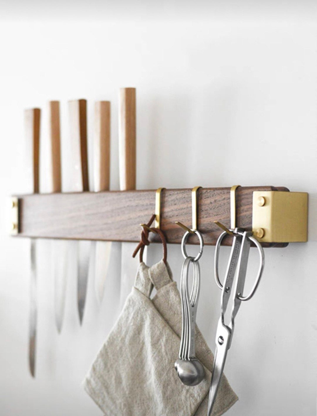 Knife Wall Wooden Rack With Hooks, Magnetic Knife Rack, Kitchen Knife ...