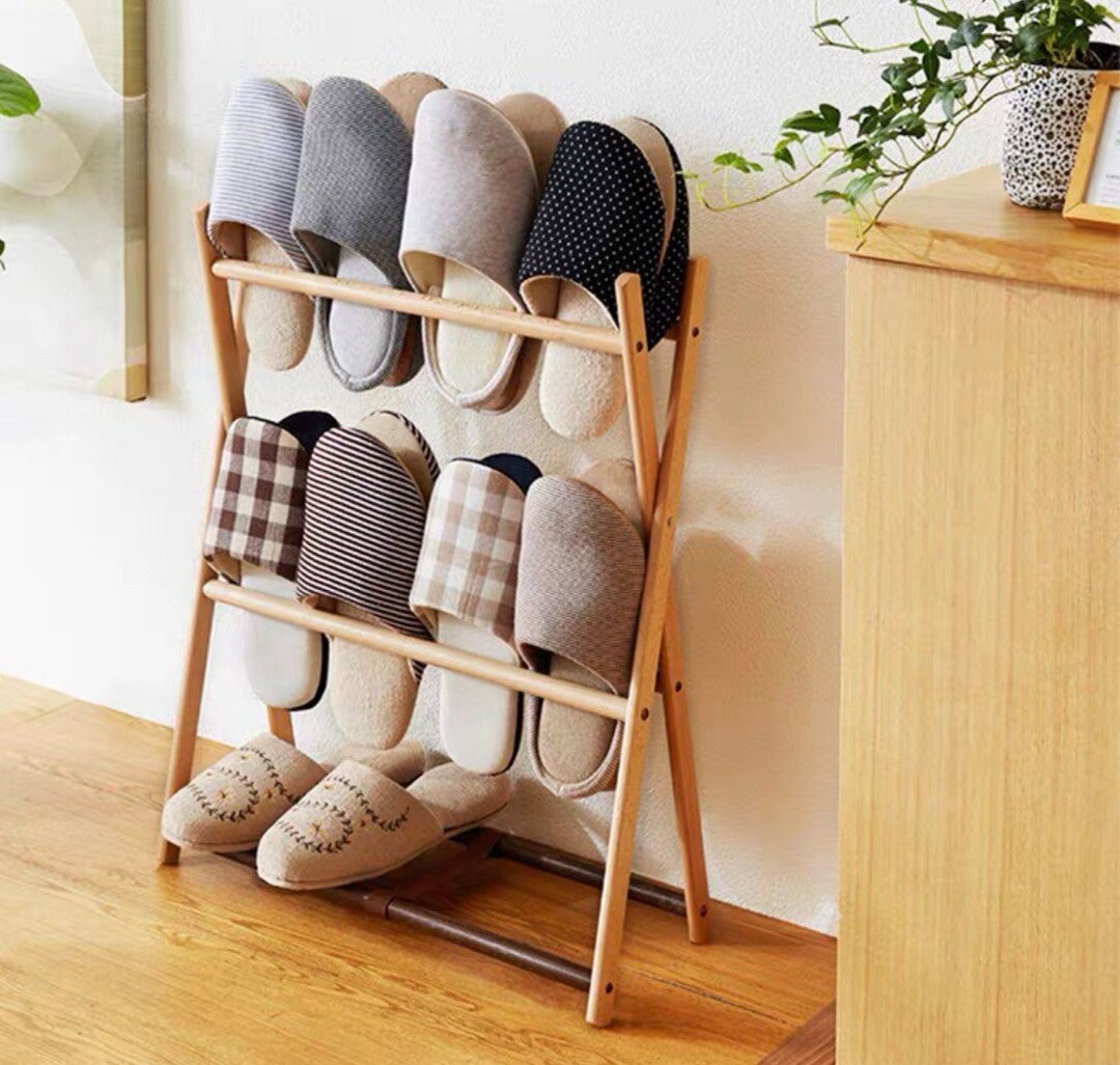 3 Tier Free Standing Shoe Rack, Wooden Shoe Rack Stand, Foldable ...