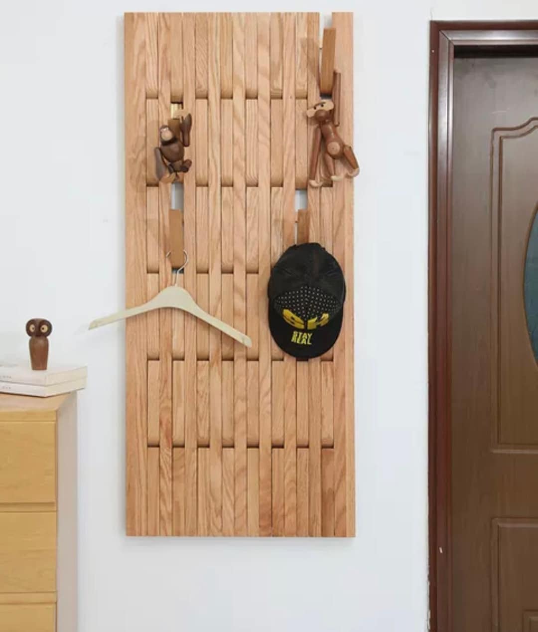 Oak Wood Functional Wall Rack, Wall Mounted Organizer Rack, Natural Oak ...