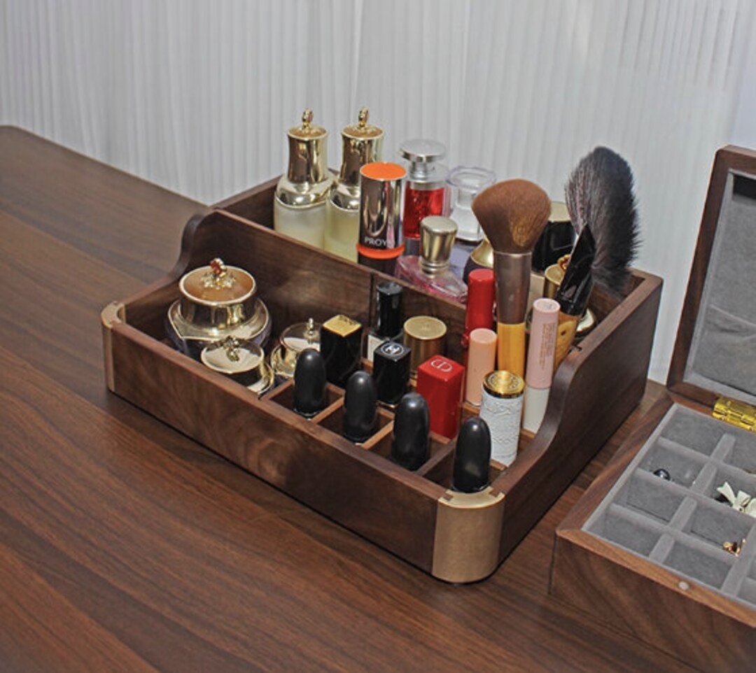 Black Walnut Cosmetic Storage Box, Large Capacity Desktop Skin Care ...