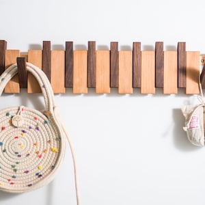 Natural Walnut and Beech Wood Wall Mounted Hanger, Modern Wooden Coat ...