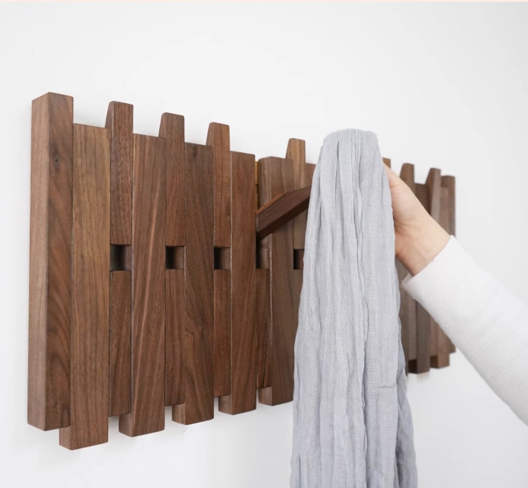 Wood Functional Wall Rack, Wall Mounted Wooden Rack, Wall Walnut Rack ...