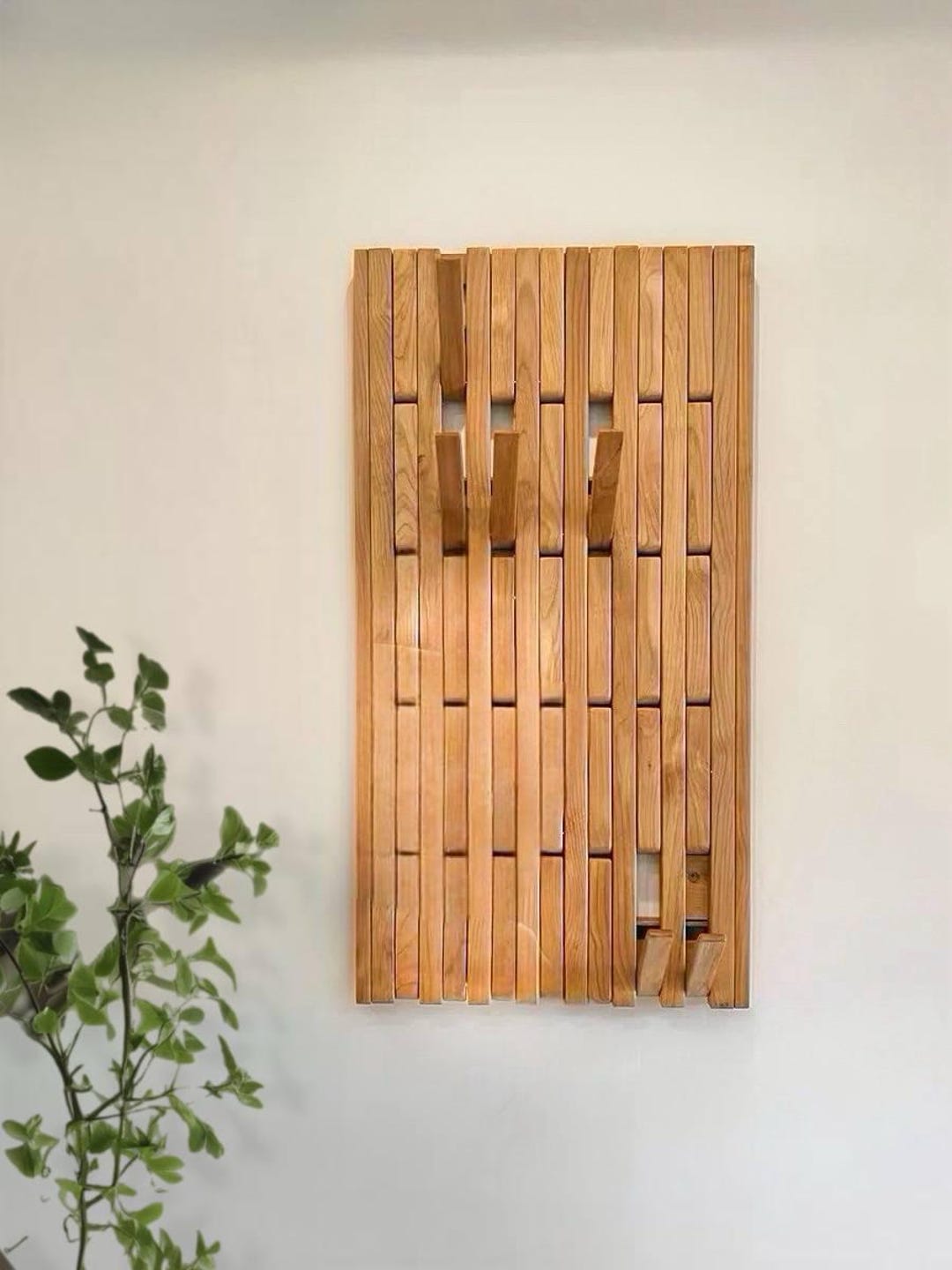 Oak Wood Functional Wall Rack, Wall Mounted Organizer Rack, Natural Oak ...