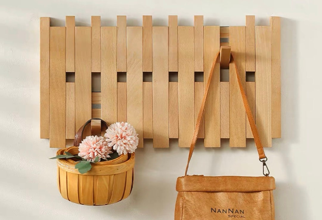 2 Tier Wall Rack, Natural Beech Wood Wall Mounted Rack, Wall Functional ...