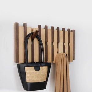 2 Tier Walnut Beech Wood Wall Rack, Natural Beech Wood Wall Mounted ...