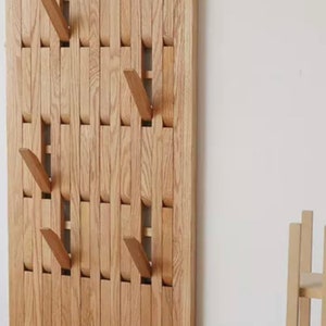 Oak Wood Functional Wall Rack, Wall Mounted Organizer Rack, Natural Oak ...