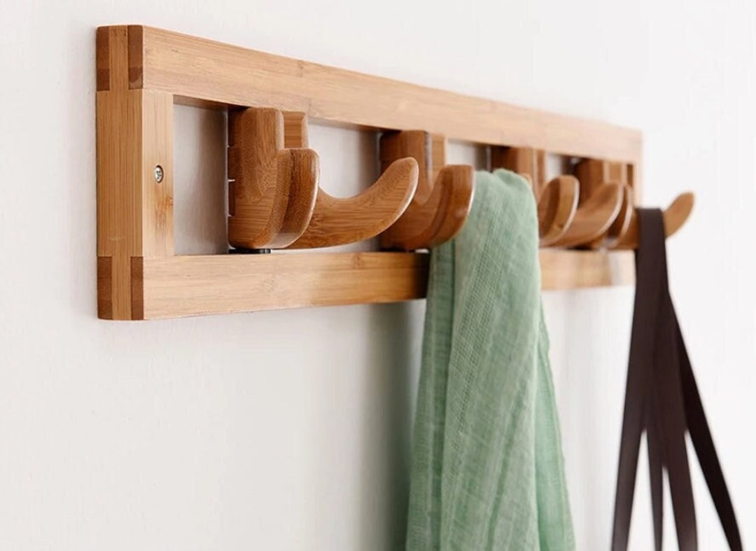 Bamboo Foldable Rack, Functional Wooden Wall Hook Rack, Bag Coat Key ...