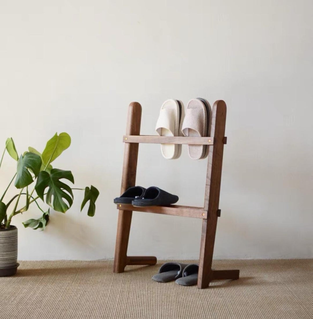 Wooden Slippers Stand, Walnut Entryway Shoe Rack, Cherry Wood Shoe ...