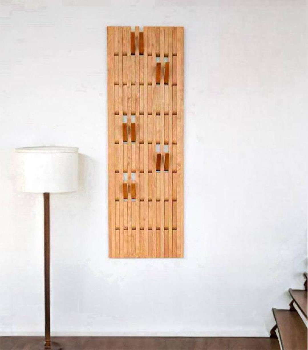 Cherry Wood Functional Wall Rack, Wall Mounted Wooden Rack for Coats ...