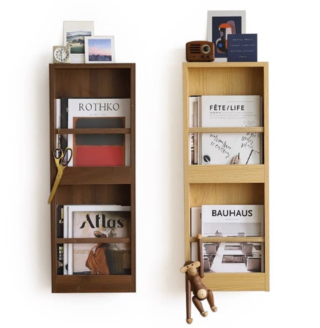 Minimalistic Horizontal Wood Magazine Rack, Wall Book Rack Display ...