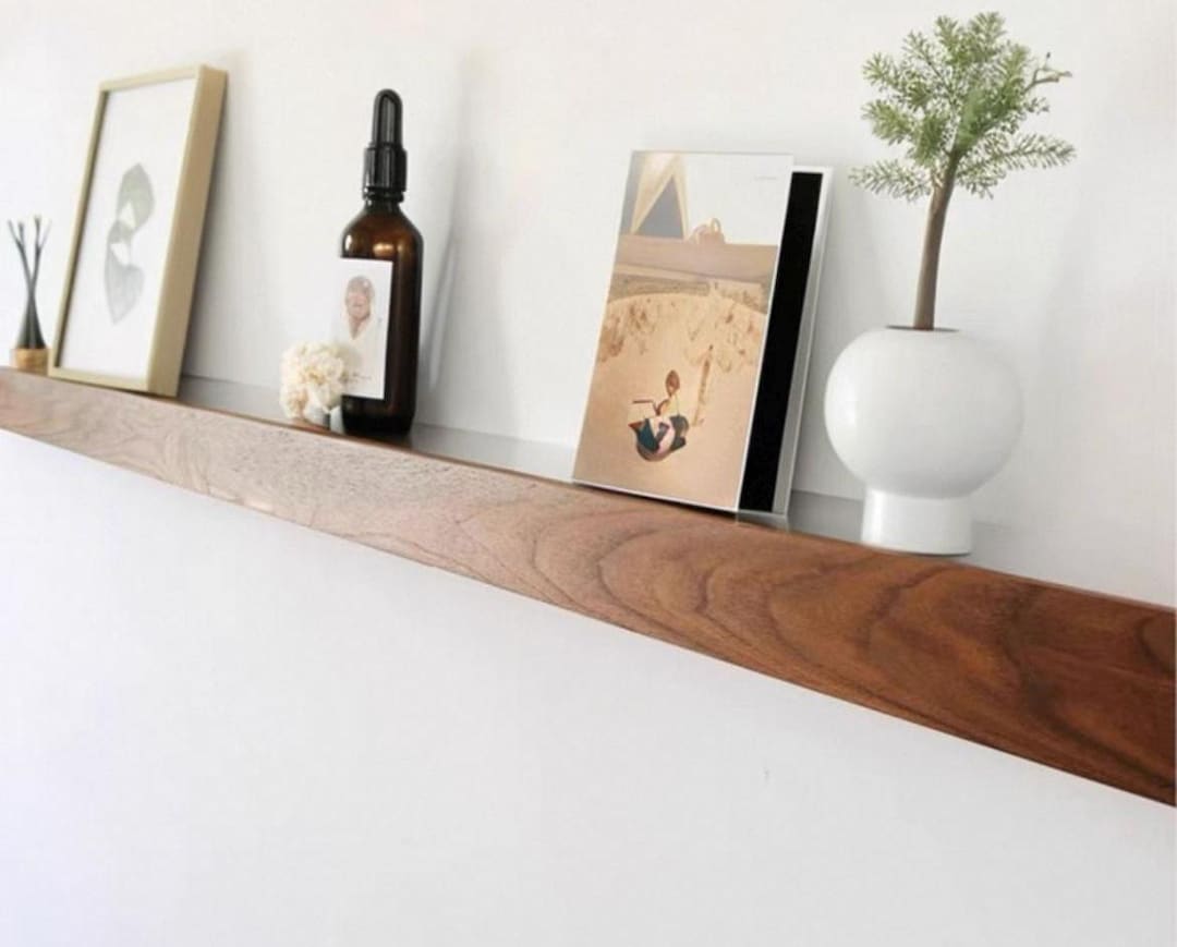 Narrow Floating Ledge Shelf, Solid Walnut Wood Wall Mounted Display for ...