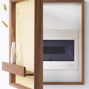 Walnut Wall Cover Decor, Electrical Meter Cover Shelf, Wall Art Natural ...