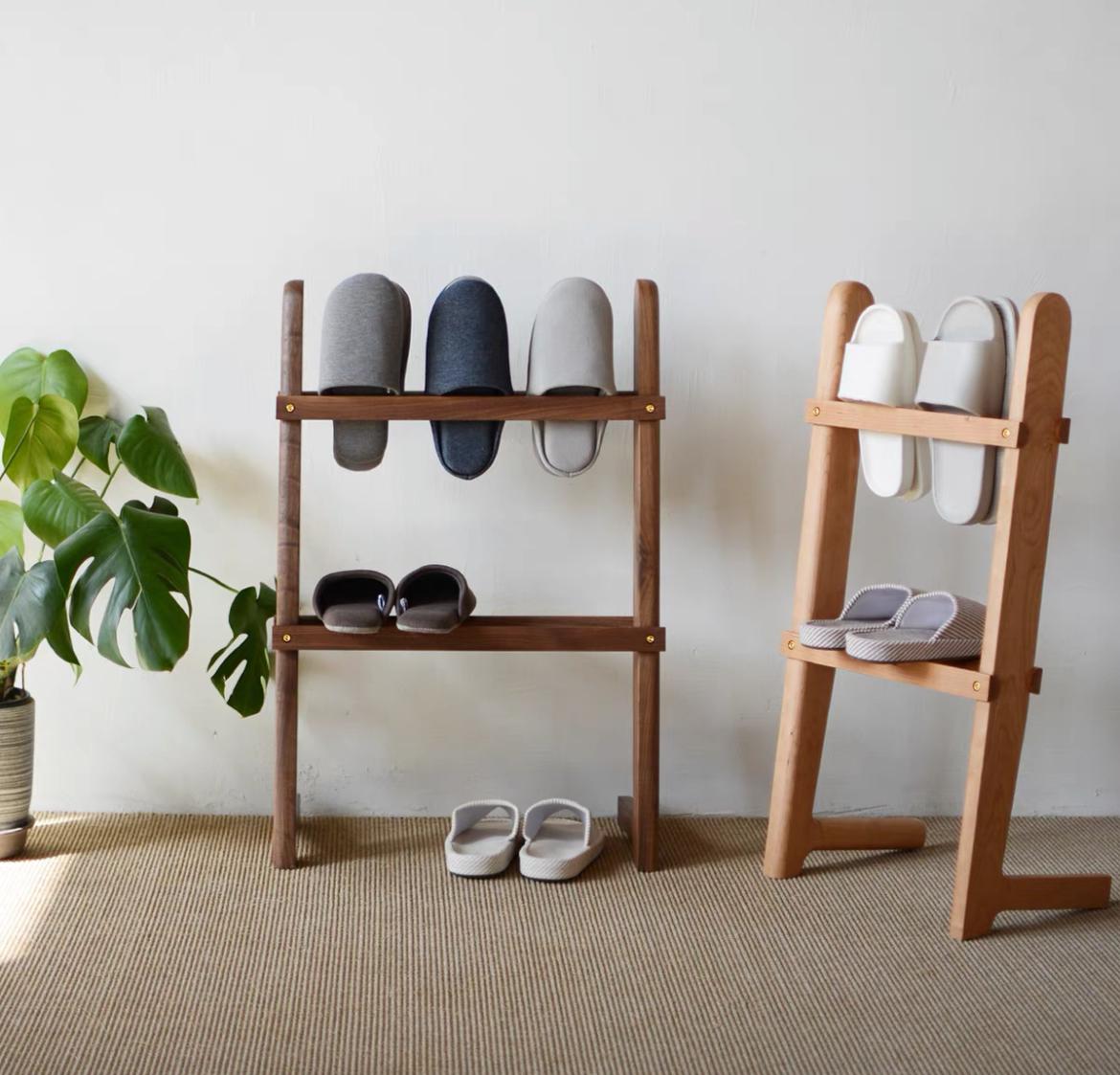 Wooden Slippers Stand, Walnut Entryway Shoe Rack, Cherry Wood Shoe ...